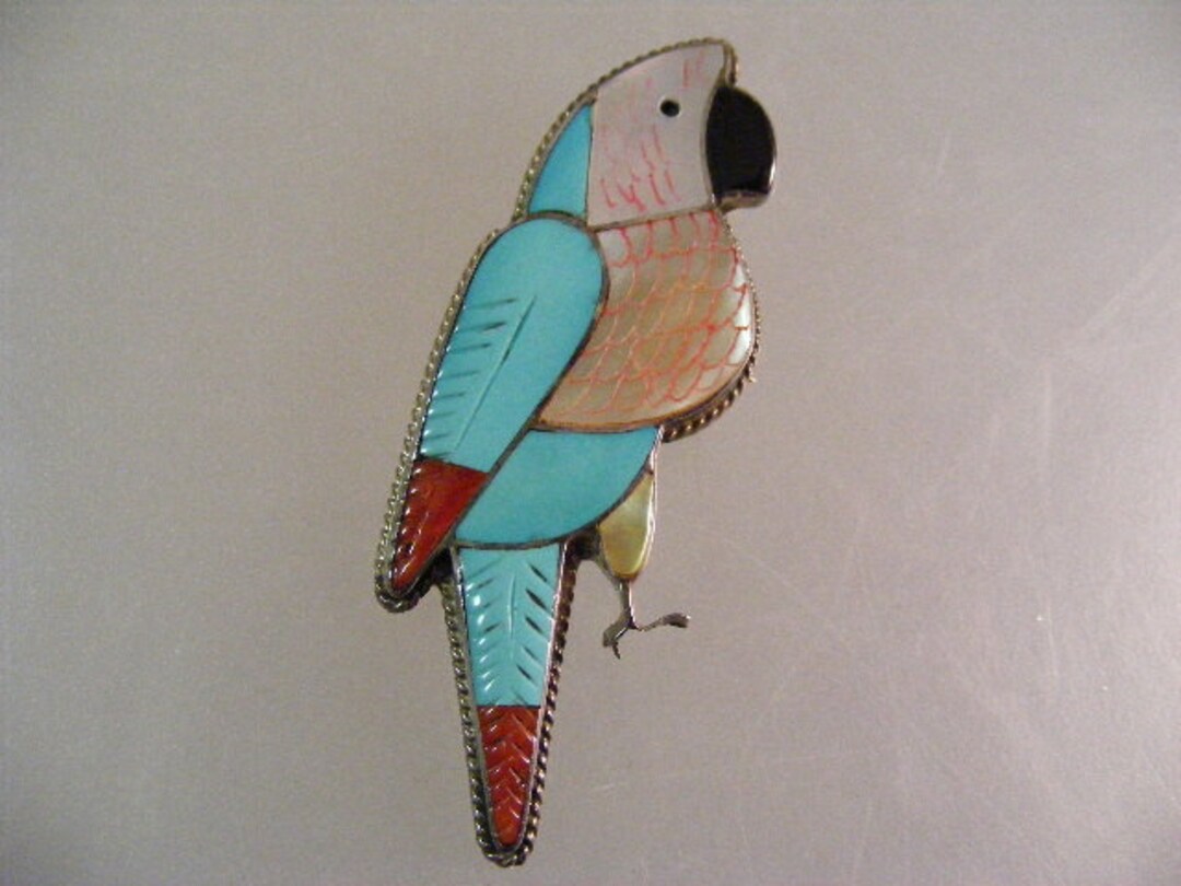 Vintage Native American Zuni Signed Parrot Inlaid Pin - Etsy
