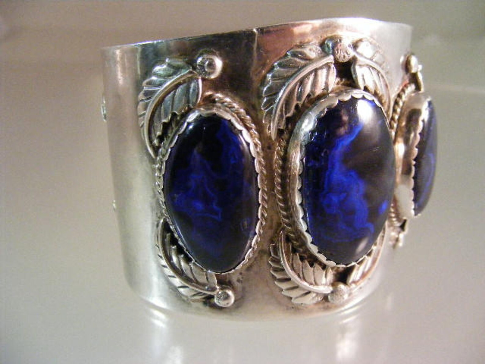 Vintage Museum Quality Banded Azurite Three Stone Southwest Cuff ...