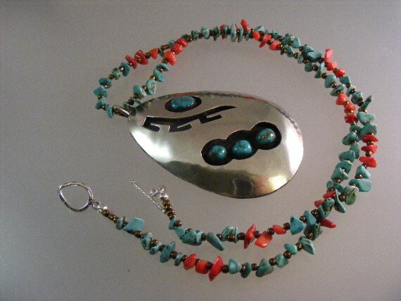 Vintage Native American Shadowbox Turquoise Pendant Necklace | Etsy