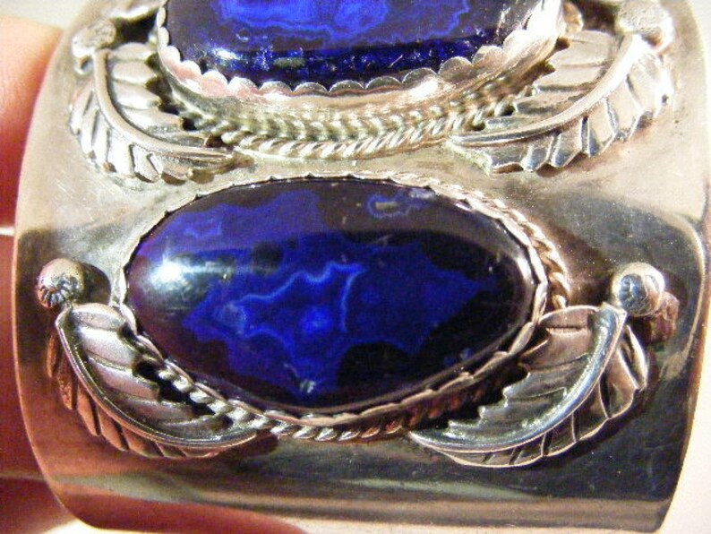 Vintage Museum Quality Banded Azurite Three Stone Southwest Cuff ...