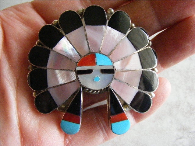 Signed Native American Zuni Inlay Sunface Pin Pendant Lot 2865 - Etsy