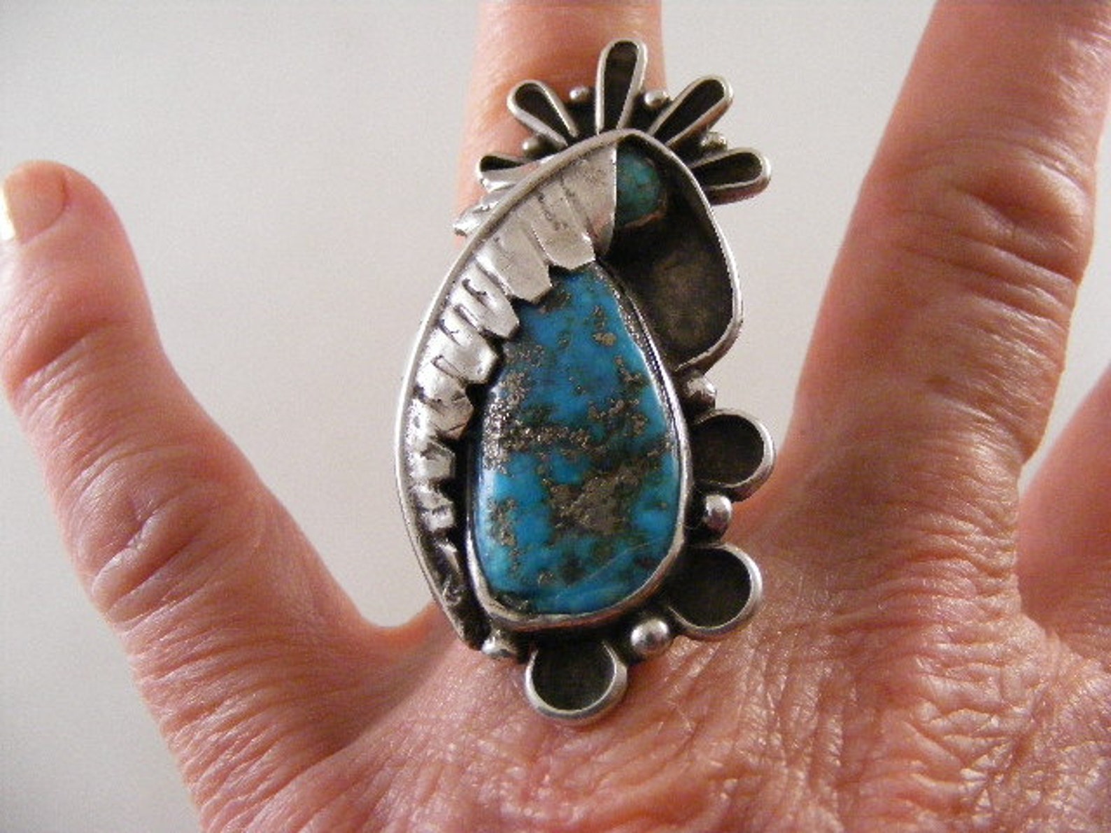 Vintage Signed Native American Turquoise Feather Ring..... Lot 4022 - Etsy