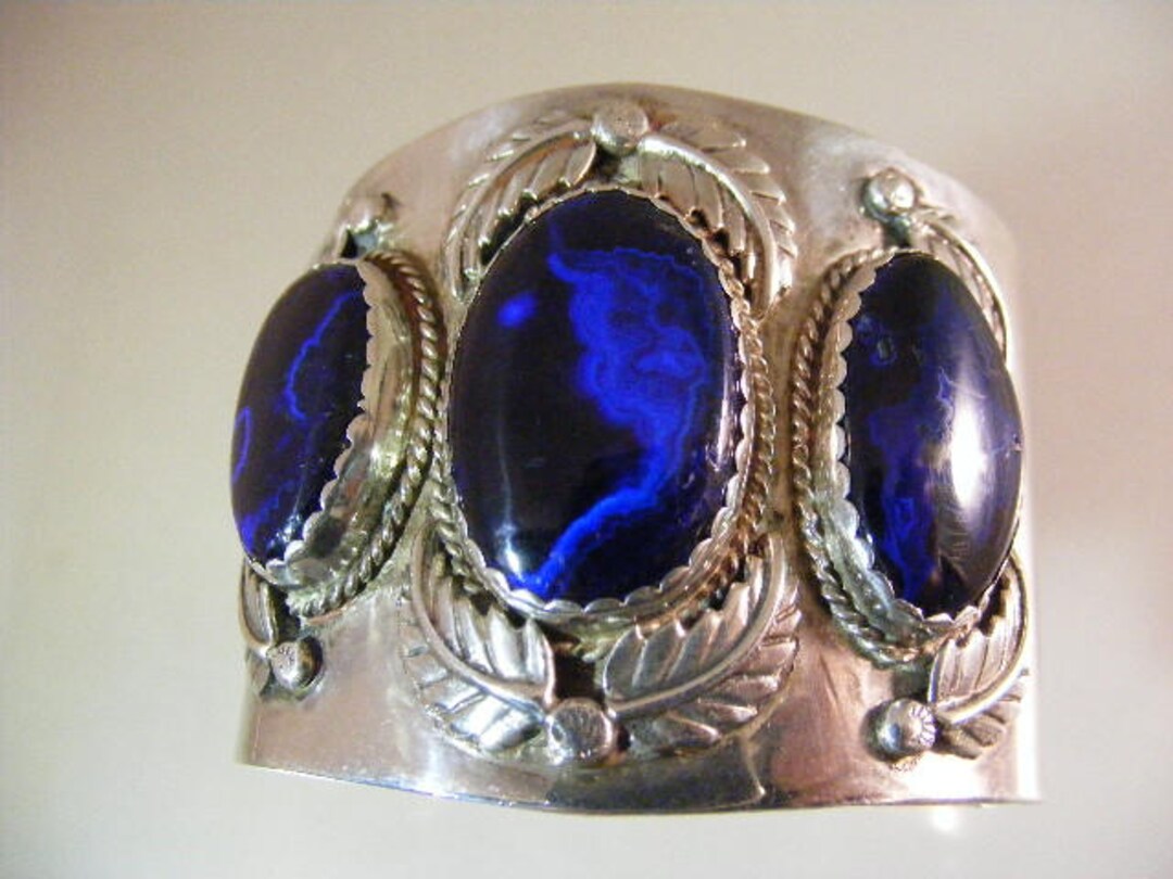 Vintage Museum Quality Banded Azurite Three Stone Southwest Cuff ...