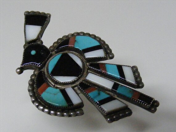 Vintage Native American Hopi Bird Inlay Pin by Yelmo … - Gem