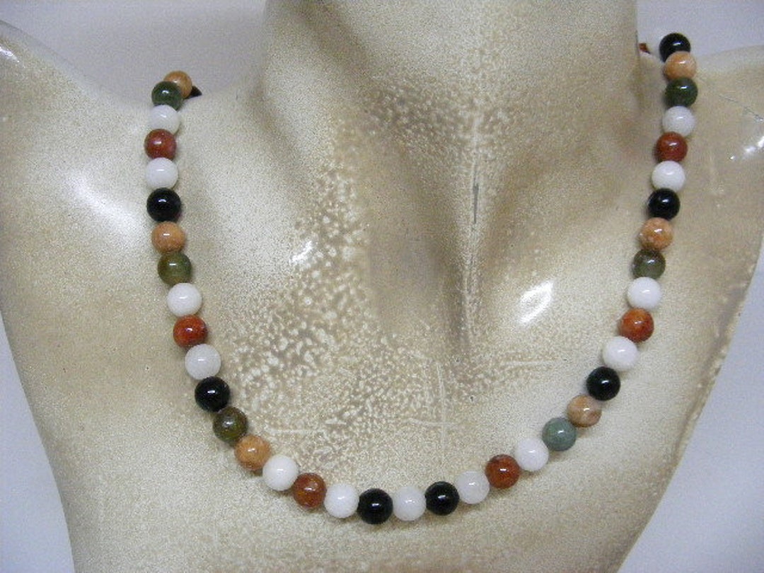 Vintage Multi Color Jade Bead Necklace With 14K Gold Clasp, 18 Inch ...