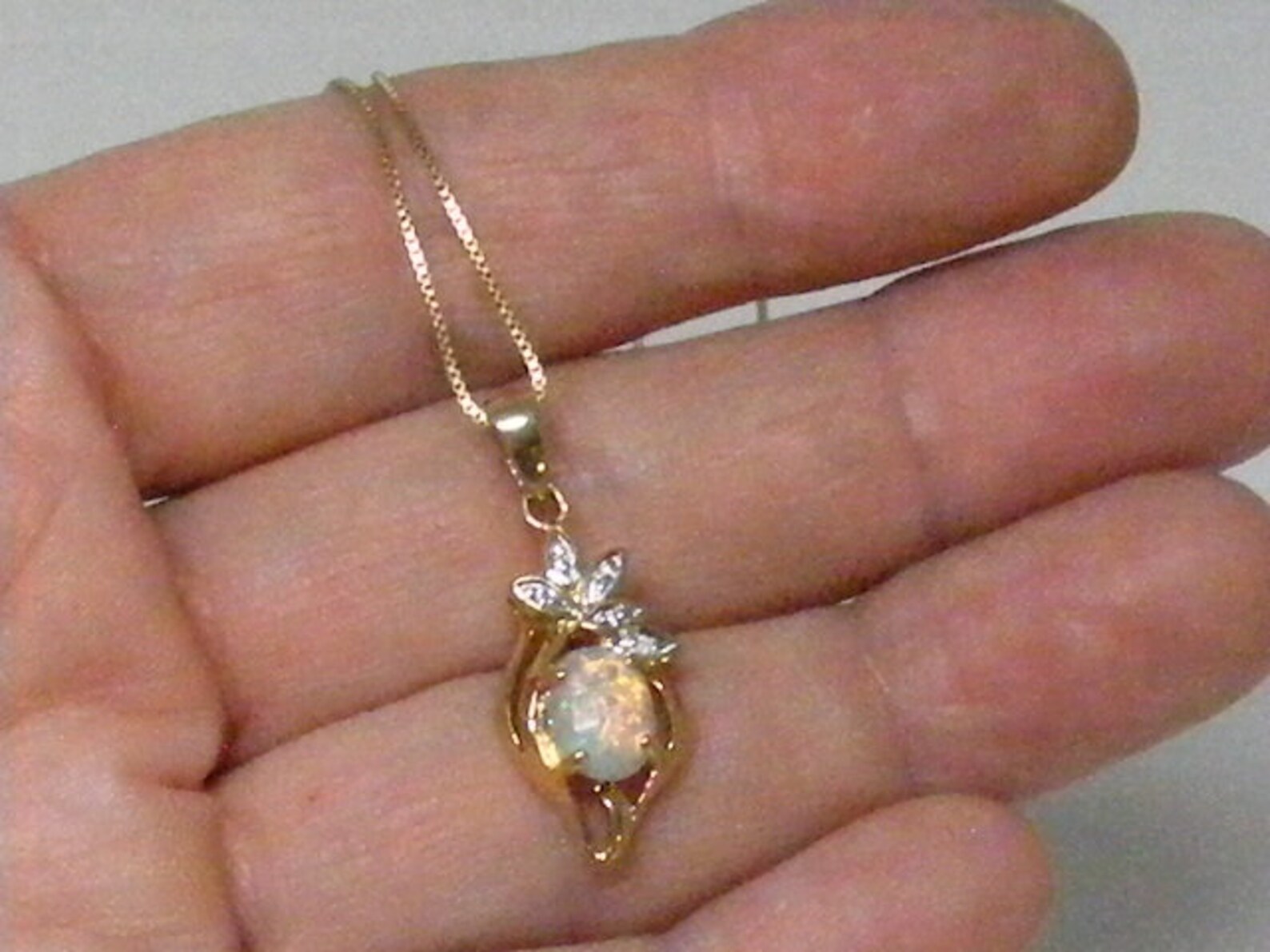 Vintage Created Opal Pendant With Chain in Gold Over Sterling.... Lot ...