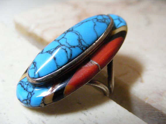 Vintage Native American Inlay Ring by Navajo Irene … - Gem