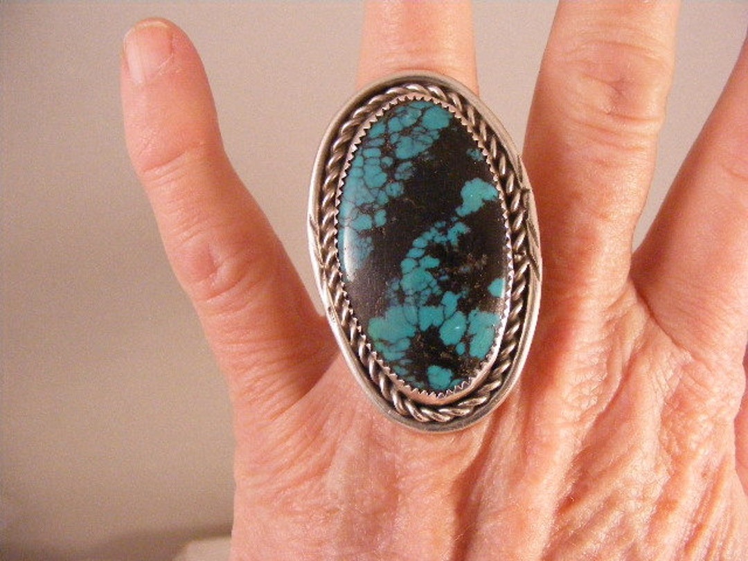 Stunning Signed Extra Large Native American Spider Web Turquoise Ring ...