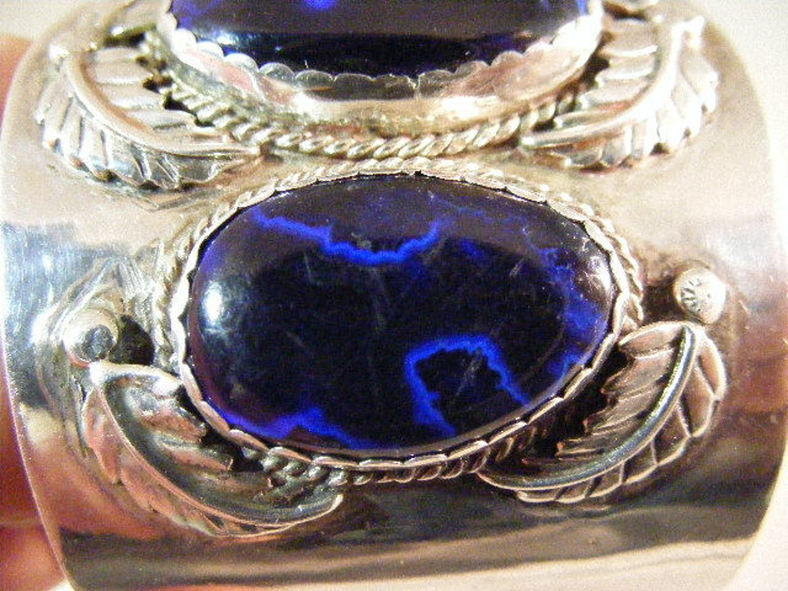 Vintage Museum Quality Banded Azurite Three Stone Southwest Cuff ...