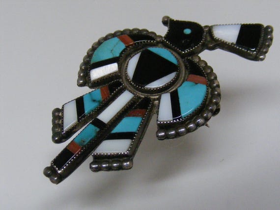 Vintage Native American Hopi Bird Inlay Pin by Yelmo … - Gem