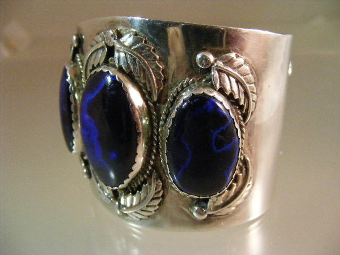 Vintage Museum Quality Banded Azurite Three Stone Southwest Cuff ...