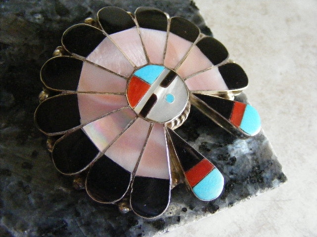 Signed Native American Zuni Inlay Sunface Pin Pendant Lot 2865 - Etsy