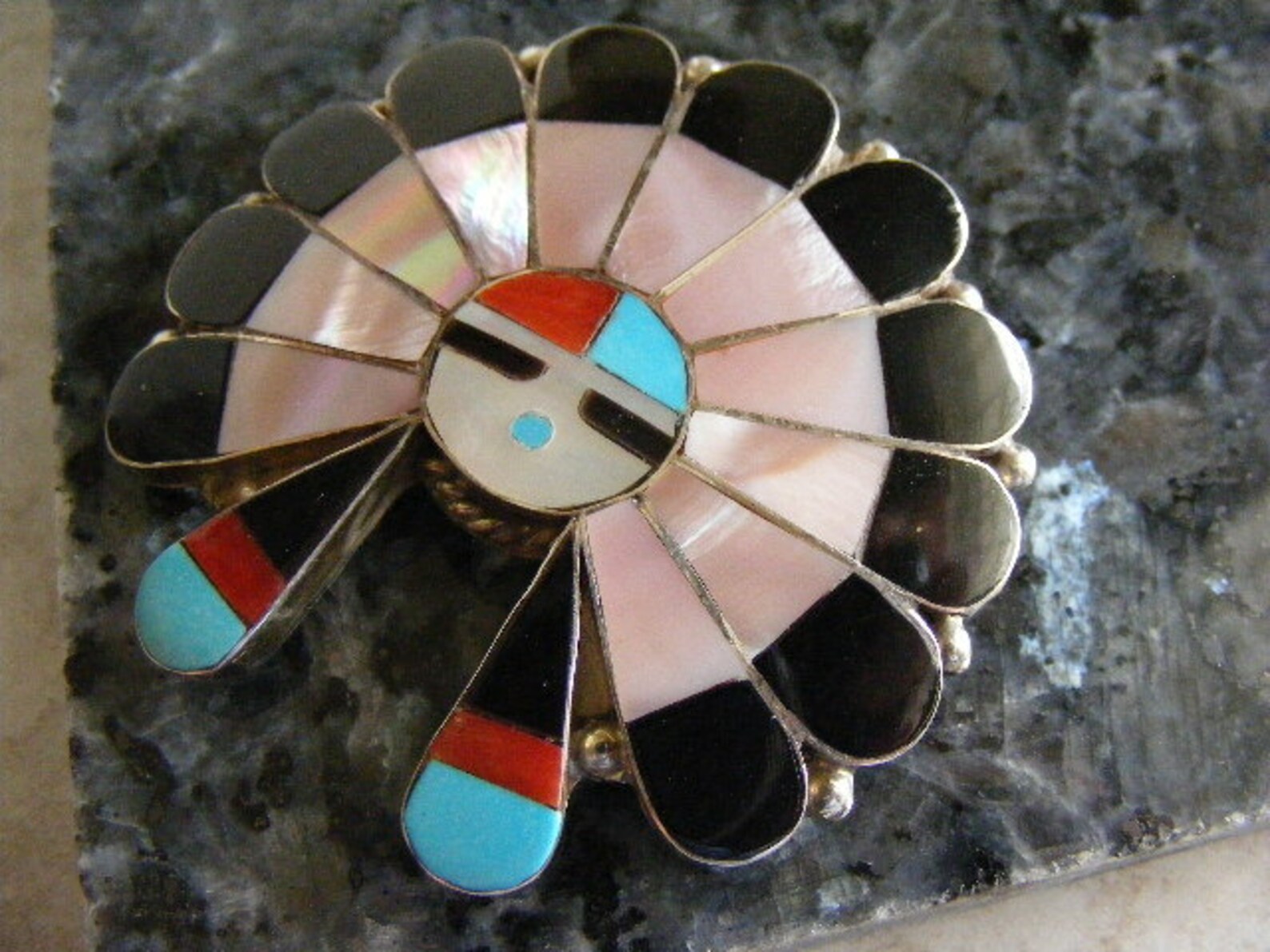 Signed Native American Zuni Inlay Sunface Pin Pendant Lot 2865 - Etsy