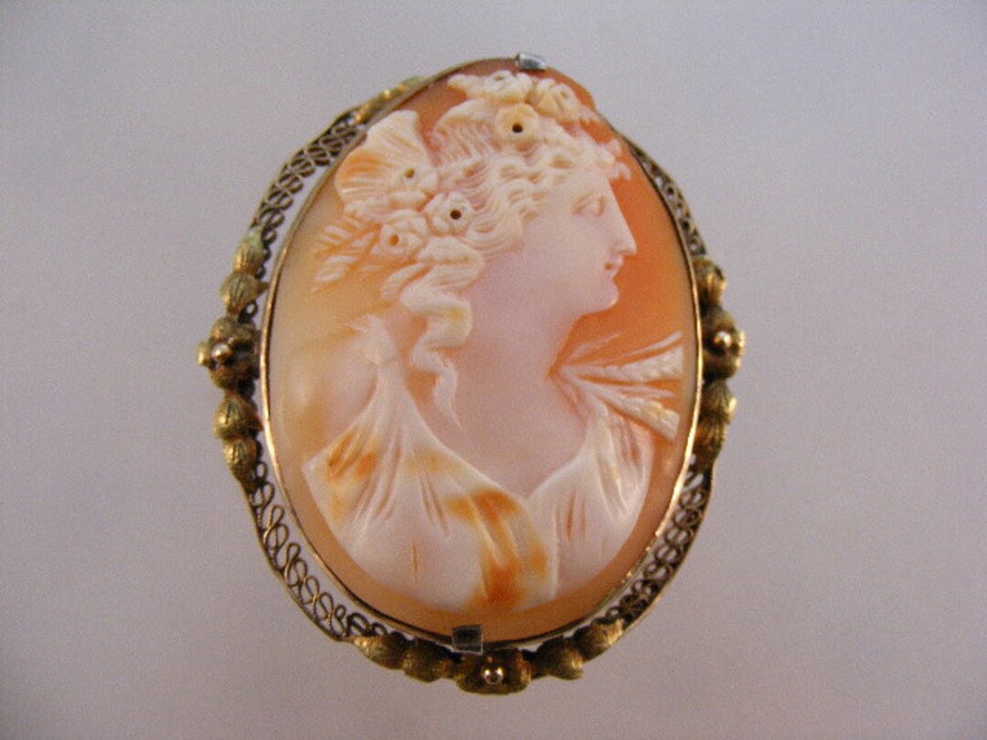 Antique Victorian Greek Goddess Flora High Relief Shell Cameo in 10k ...