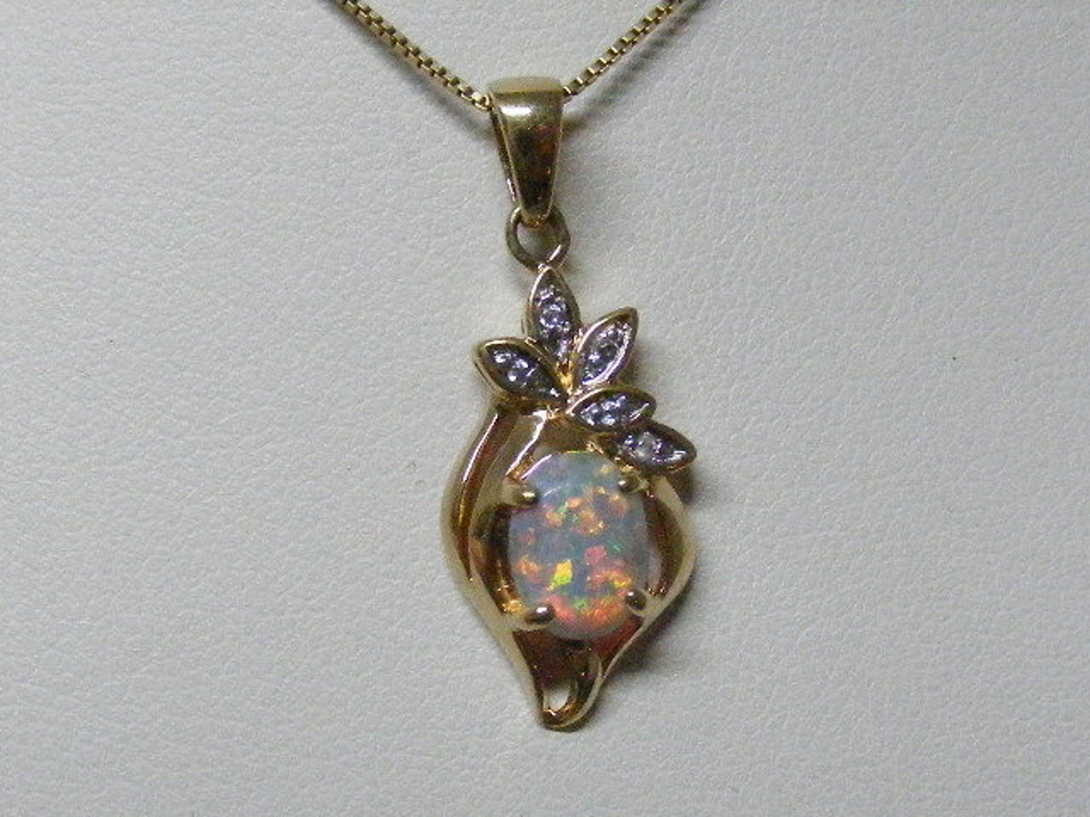 Vintage Created Opal Pendant With Chain in Gold Over Sterling.... Lot ...