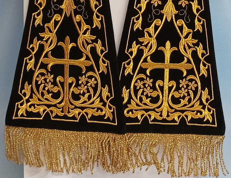 Black Roman Stole Eucharistic Gold Embroidery Velvet - Etsy