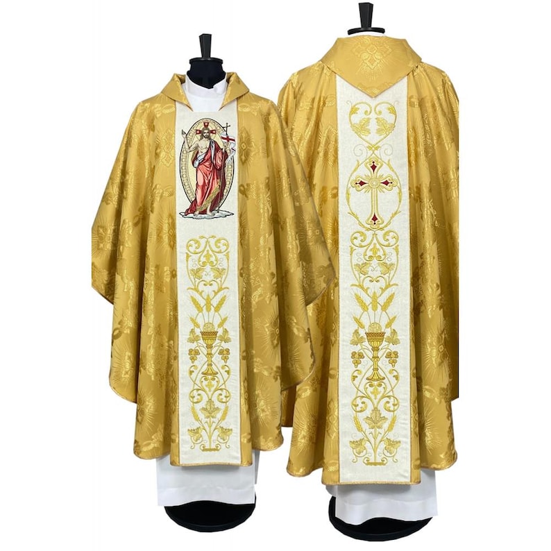 Resurrection Jesus Chasuble – Embroidered Gold Easter Vestment, Gothic ...