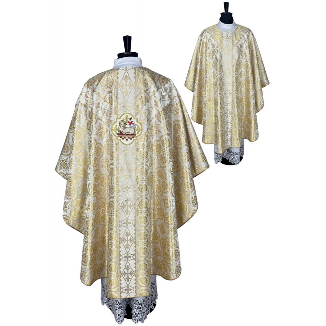 Semi Gothic Chasuble Lamb of God Easter White Vestment, Embroidered ...