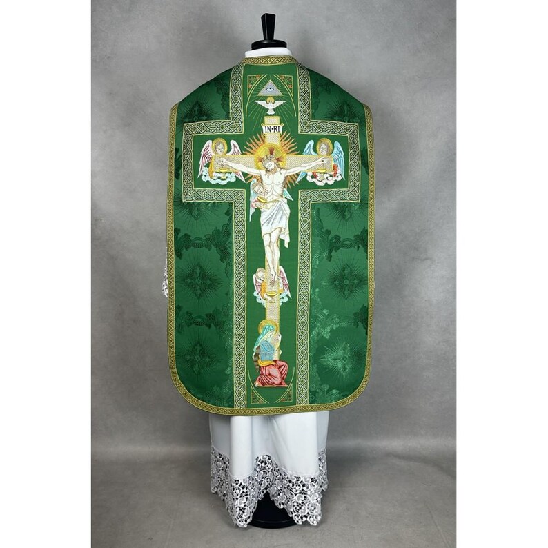 Roman Chasuble Green Crucified Christ, Catholic Vestment Set With Stole ...