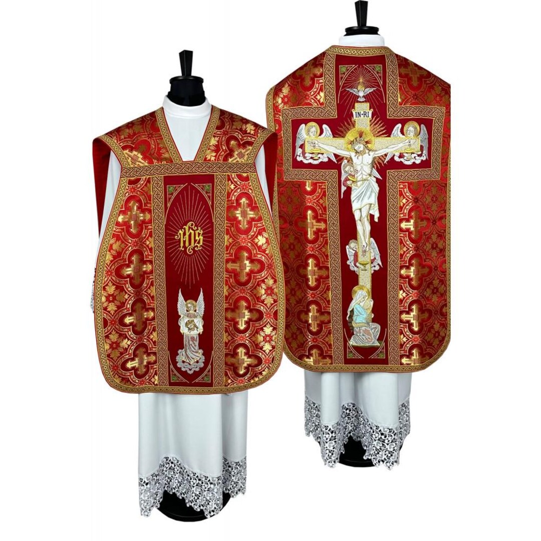 Red Roman Chasuble Set With Stole, Maniple, Burse and Chalice Veil - Etsy