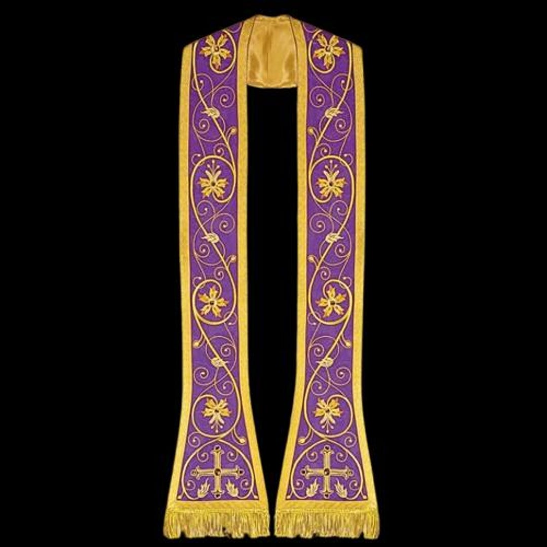 Purple Roman Liturgical Stole Embroidered Jacquard Fabric for Priest ...