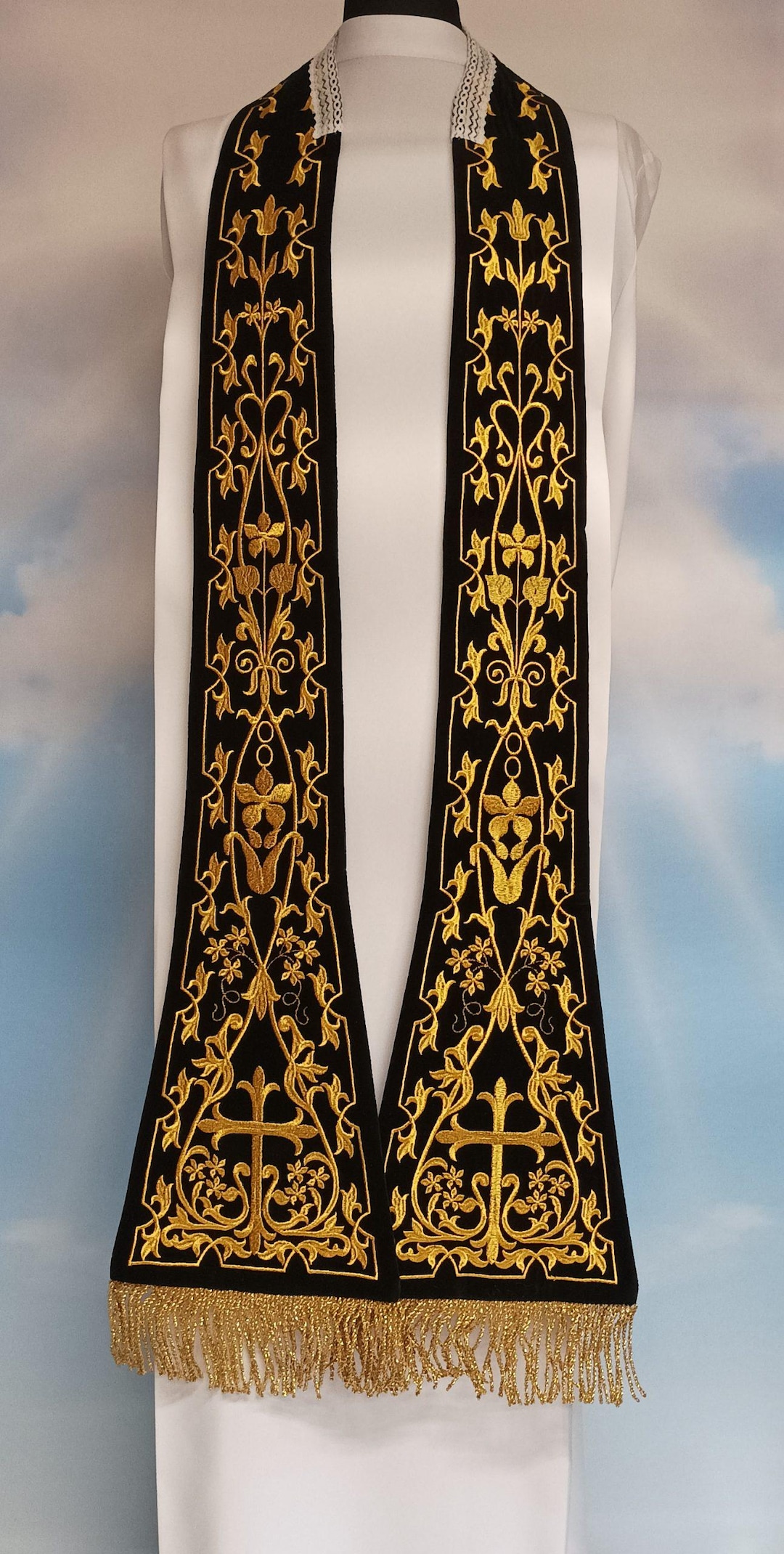Black Roman Stole Eucharistic Gold Embroidery Velvet - Etsy