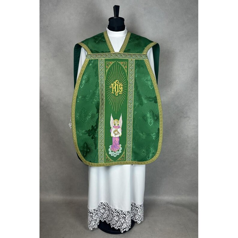 Roman Chasuble Green Crucified Christ, Catholic Vestment Set With Stole ...
