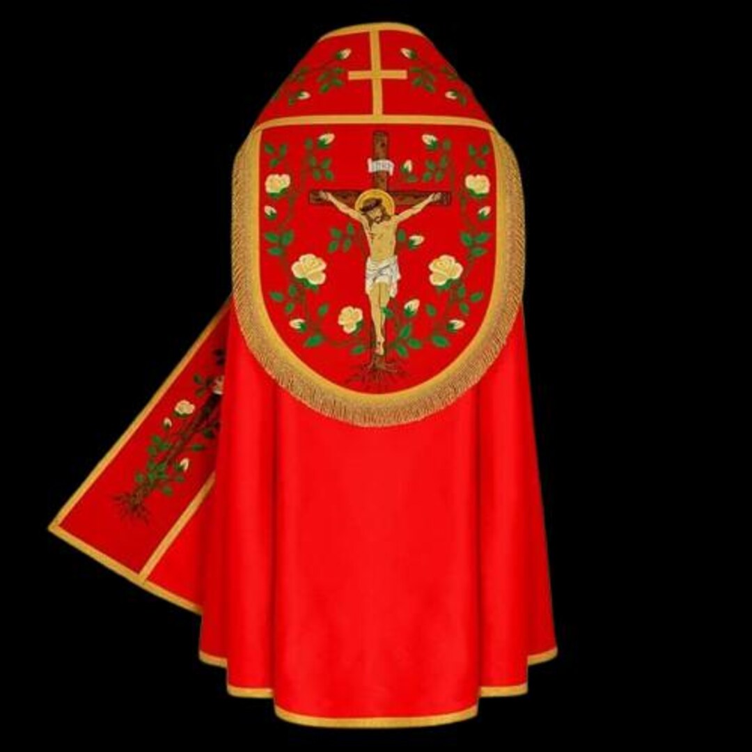Embroidered Roman Cope Jesus on the Cross Red Liturgical Vestment - Etsy