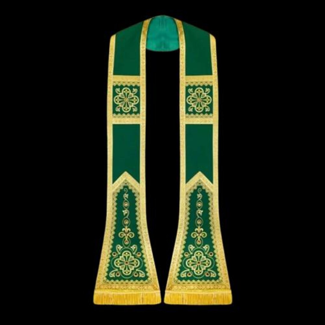 Green Roman Embroidered Priest Stole, Goldwork Liturgical Vestment for ...
