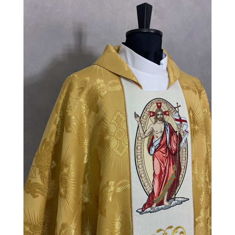 Resurrection Jesus Chasuble – Embroidered Gold Easter Vestment, Gothic ...
