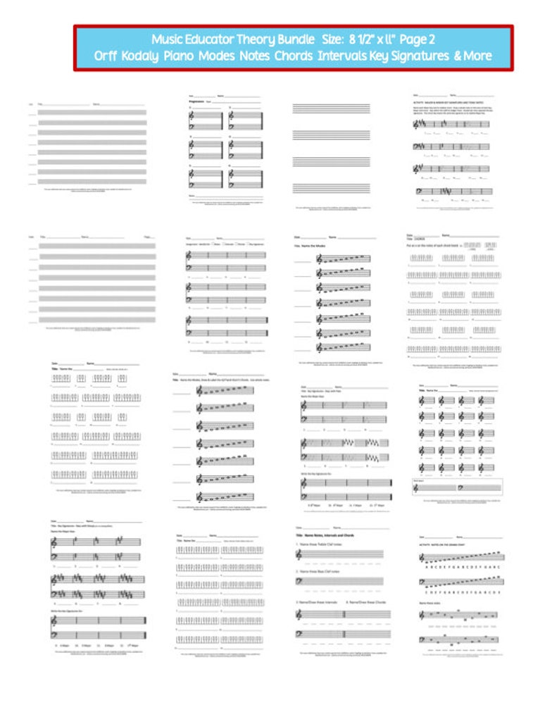 47 Page Music Staff Paper Templates Worksheets, Orff Kodaly Solfege ...