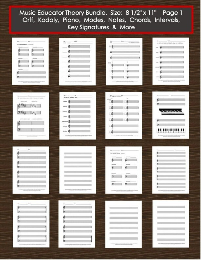 47 Page Music Staff Paper Templates Worksheets, Orff Kodaly Solfege ...
