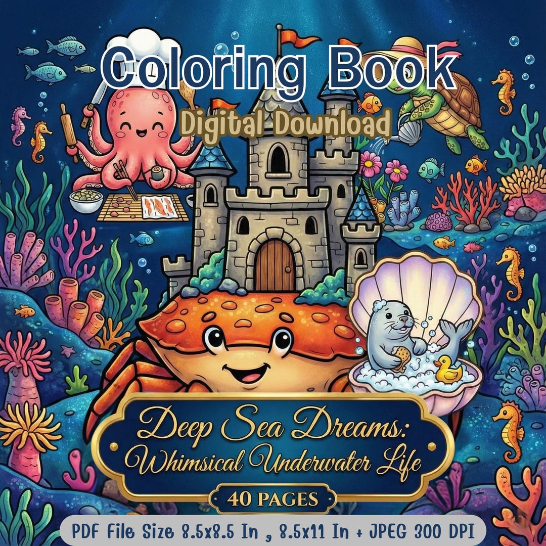 Deep Sea Dreams Whimsical Underwater Life Coloring Pages 40 Pages Cute ...