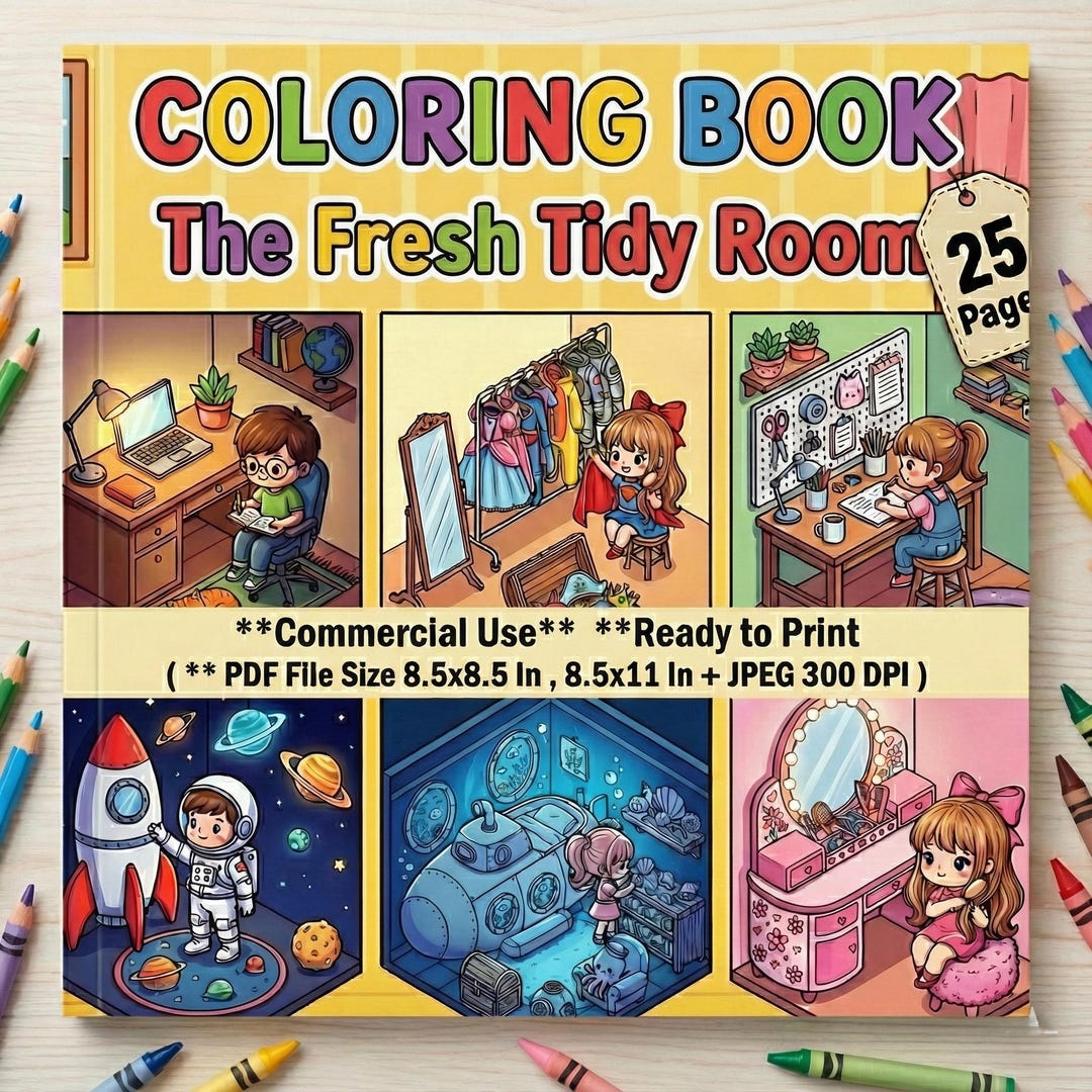 Tidy Room Coloring Book | 25 Isometric Interior Designs (digital ...