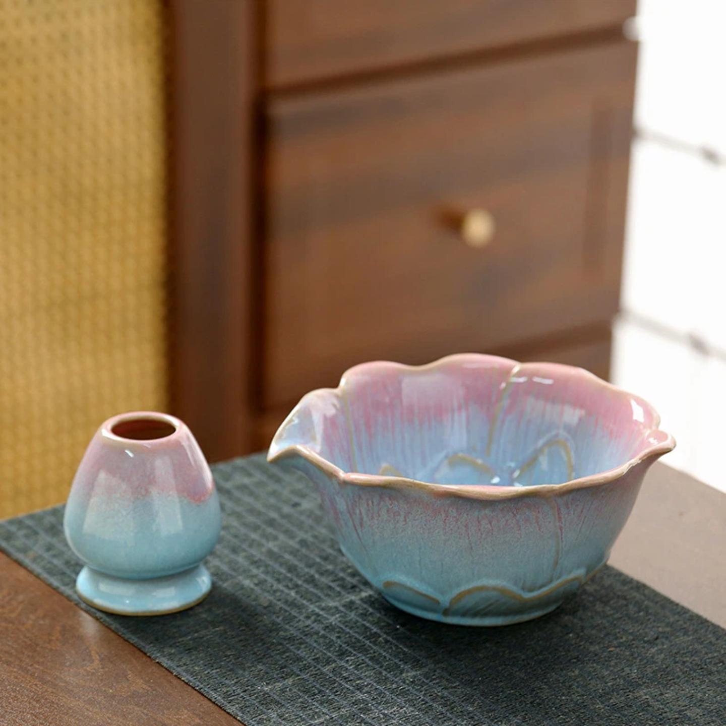 Lotus Matcha Set, Handmade Ceramic Chawan With Ombre Glaze - Spout ...
