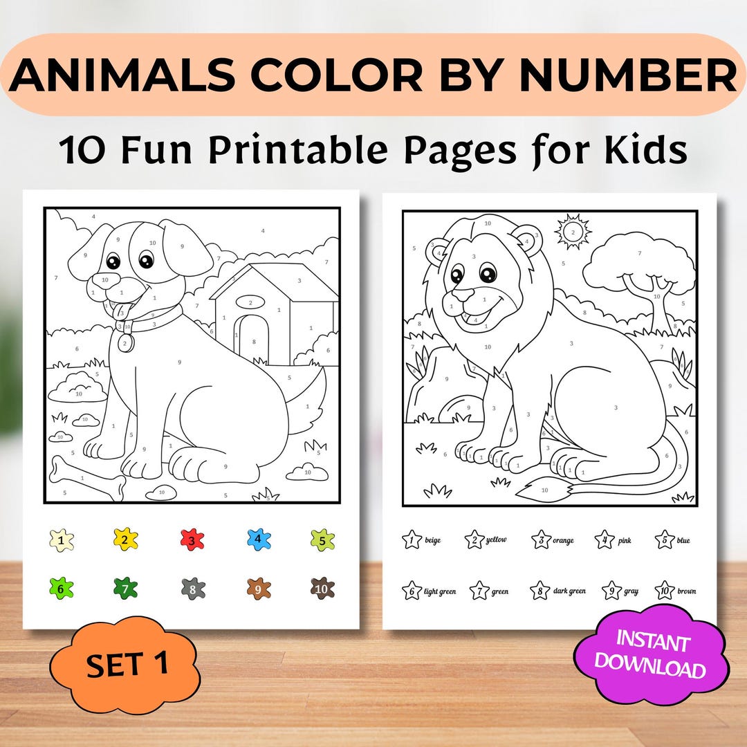Animals Color by Number Printable | Kids Coloring Pages PDF | Set 1 ...