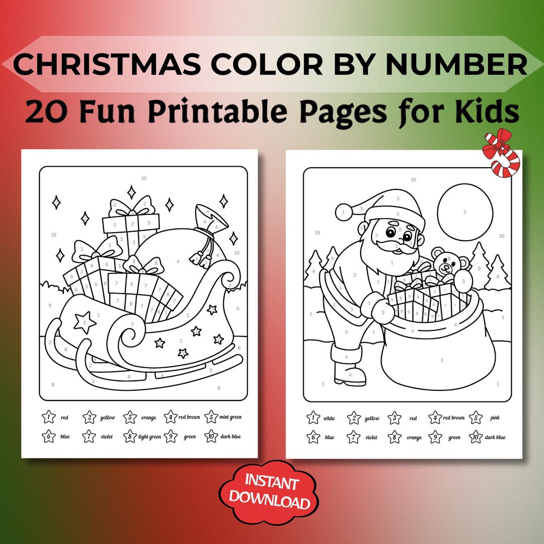 Christmas Color by Number • 20 Kids Printable Pages (instant Download ...