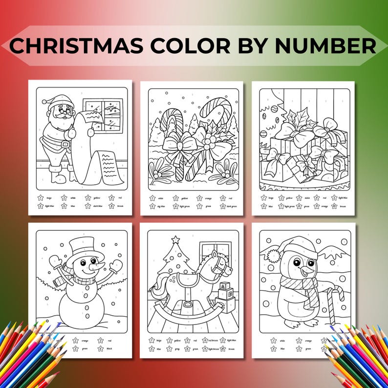 Christmas Color by Number Set • 20 Pages Printable Coloring for Kids ...