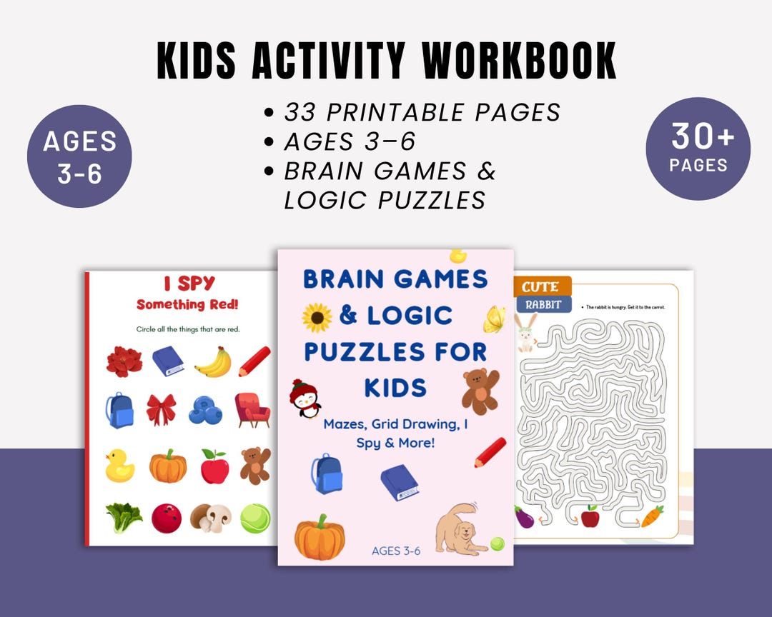 Kids Activity Workbook, Ages 3-6, Mazes, I Spy, Puzzles (digital ...