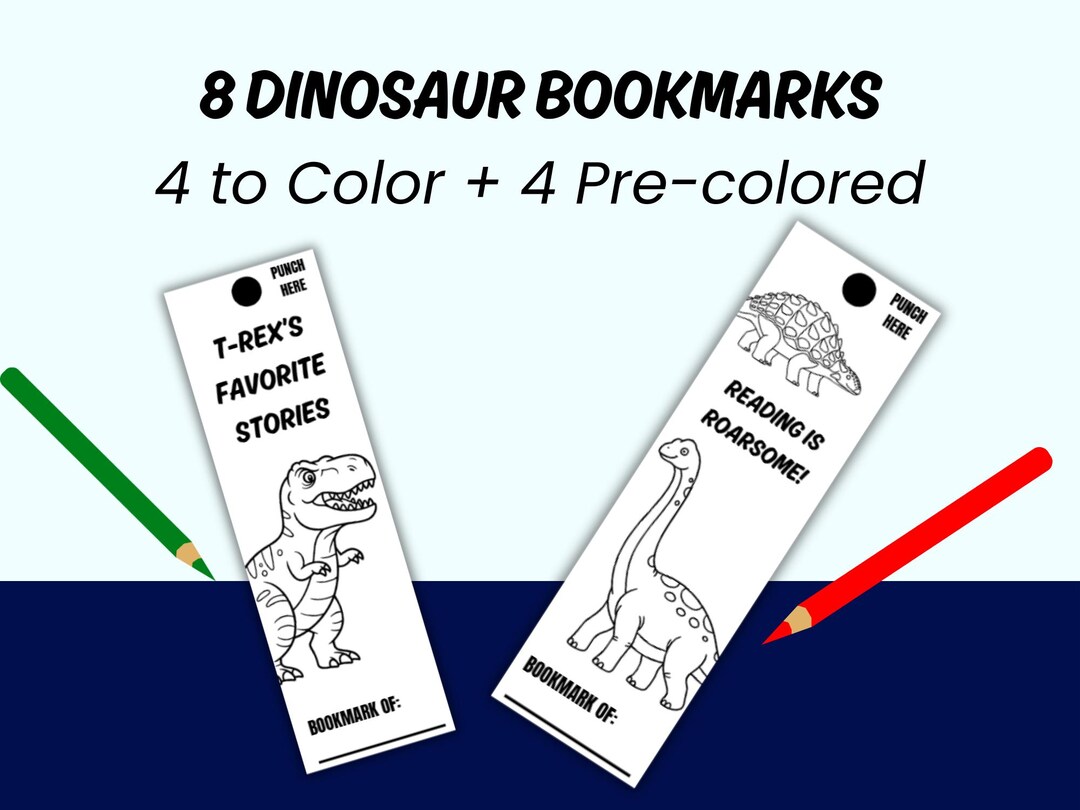 Dinosaur Coloring Bookmarks for Kids, 8 Designs (PDF Download) - Etsy