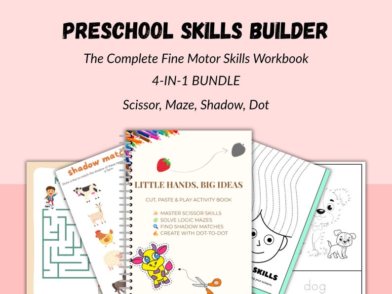 Scissor Skills Worksheet for Kids Ages 3-5, Bonus Maze, Dot-to-dot ...