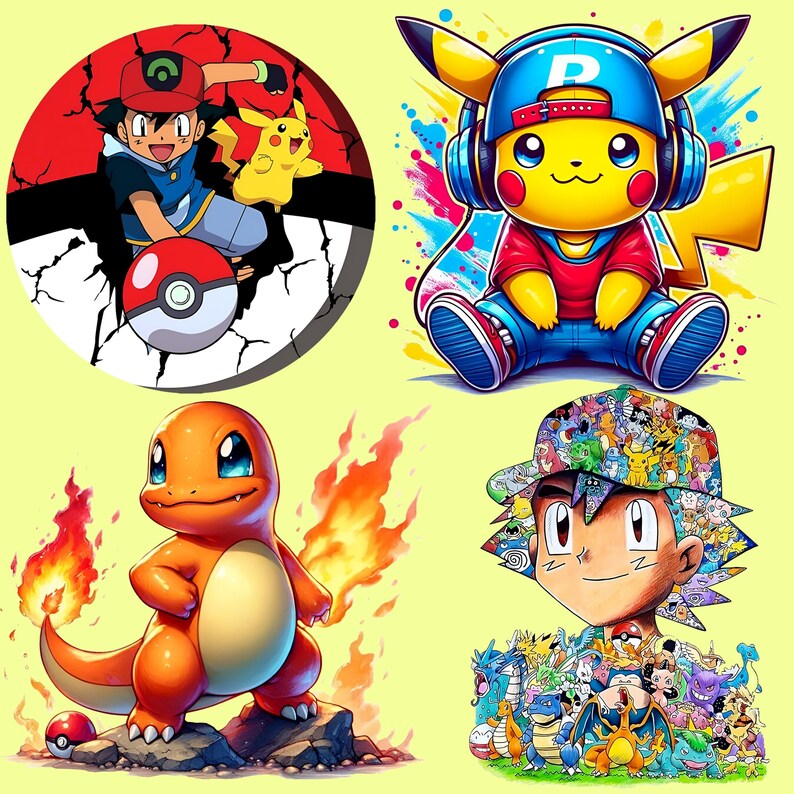 Pokemon PNG Clipart Bundle, 4k Digital Papers, Sublimation Pokeball Png ...