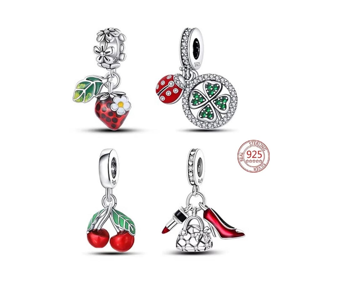 925 Sterling Silver Strawberry Ladybird Lipstick Red Charm Bead Fit ...