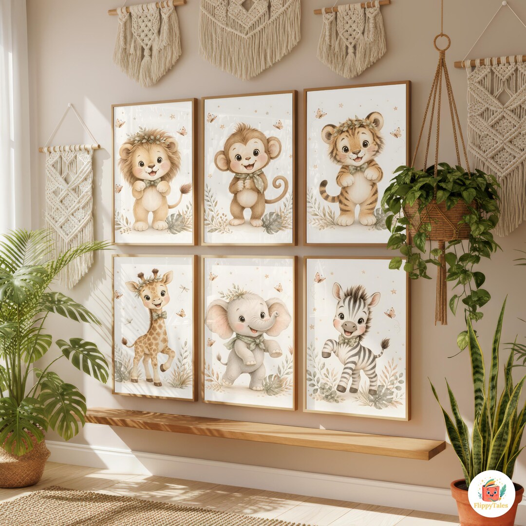 Safari Animal Nursery Art Set, Jungle Kids Playroom Prints, Lion ...
