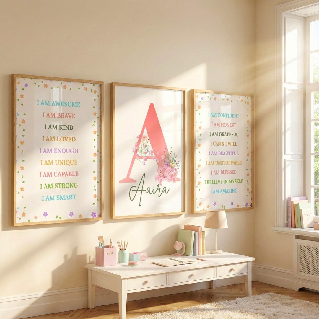 Personalized Name & Affirmation Prints | Kids Nursery Decor (3 Posters ...
