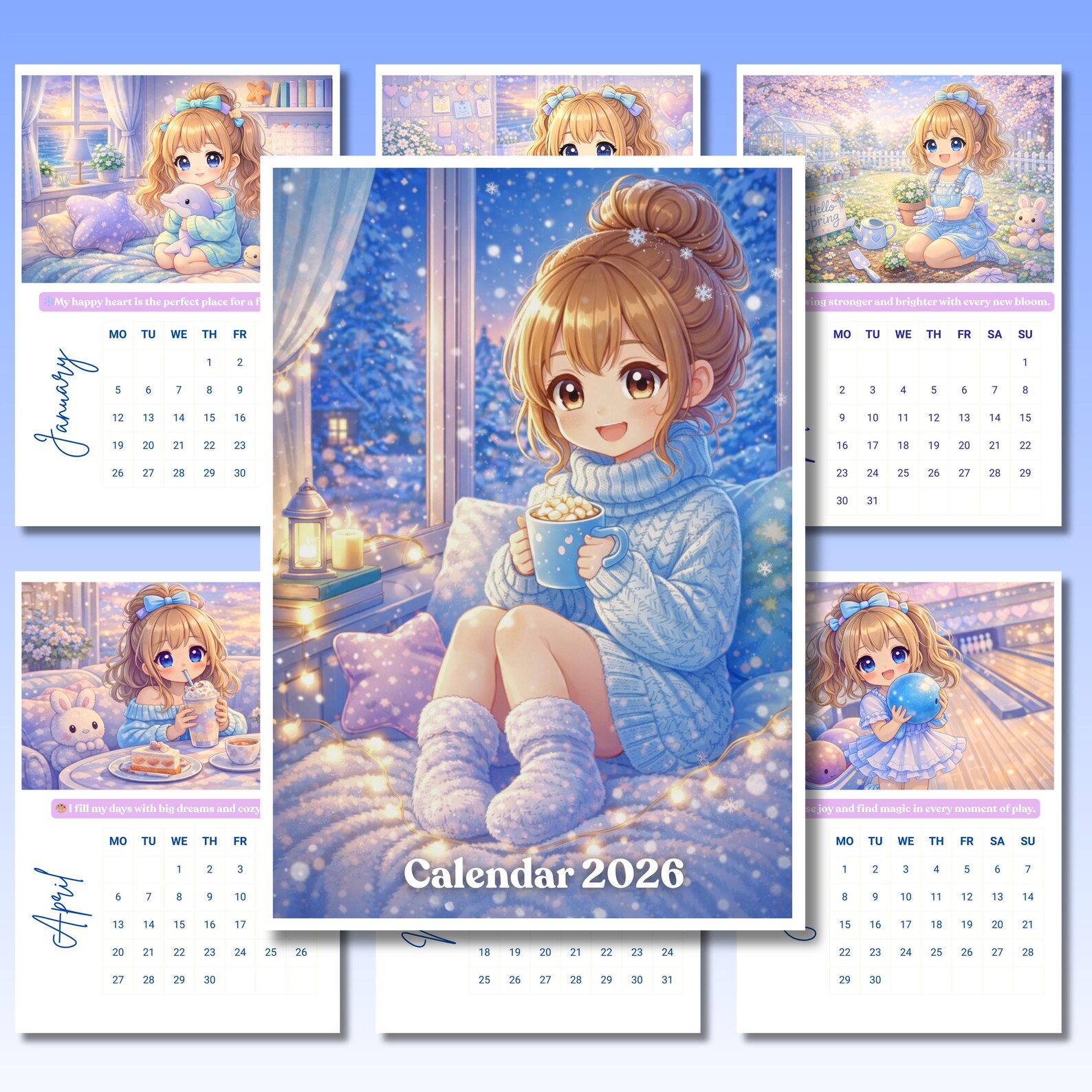 2026 Kids Calendar | Kawaii Girl Art, Positive Affirmations (PDF ...