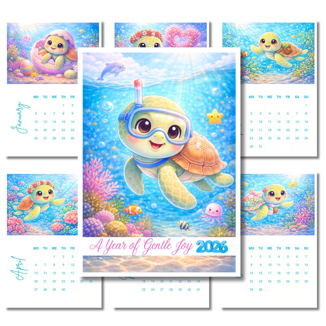 Sea Turtle 2026 Calendar | Kids Printable Monthly Calendar (digital ...