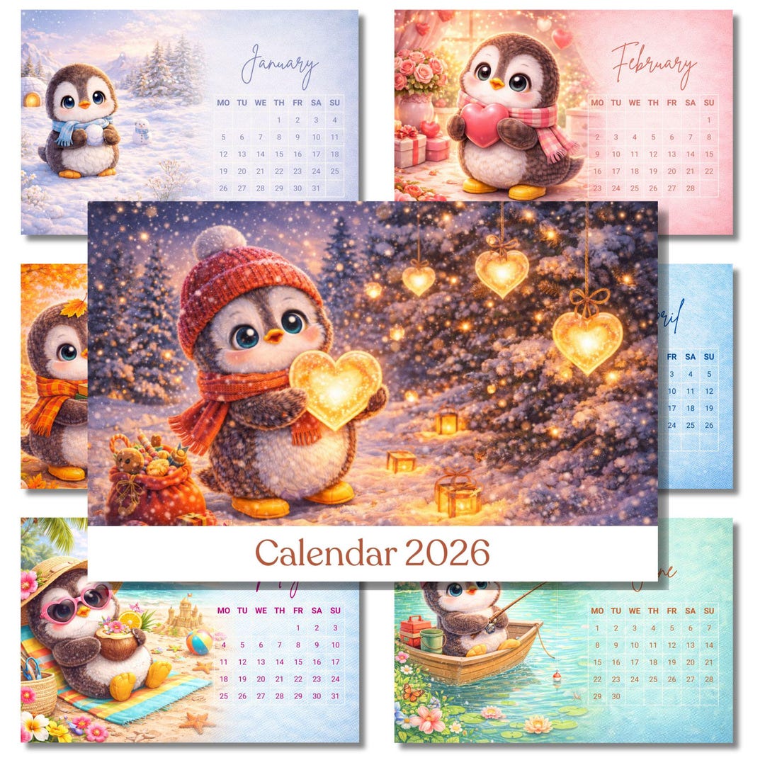 2026 Penguin Calendar | Whimsical Animal Illustration (digital Download ...
