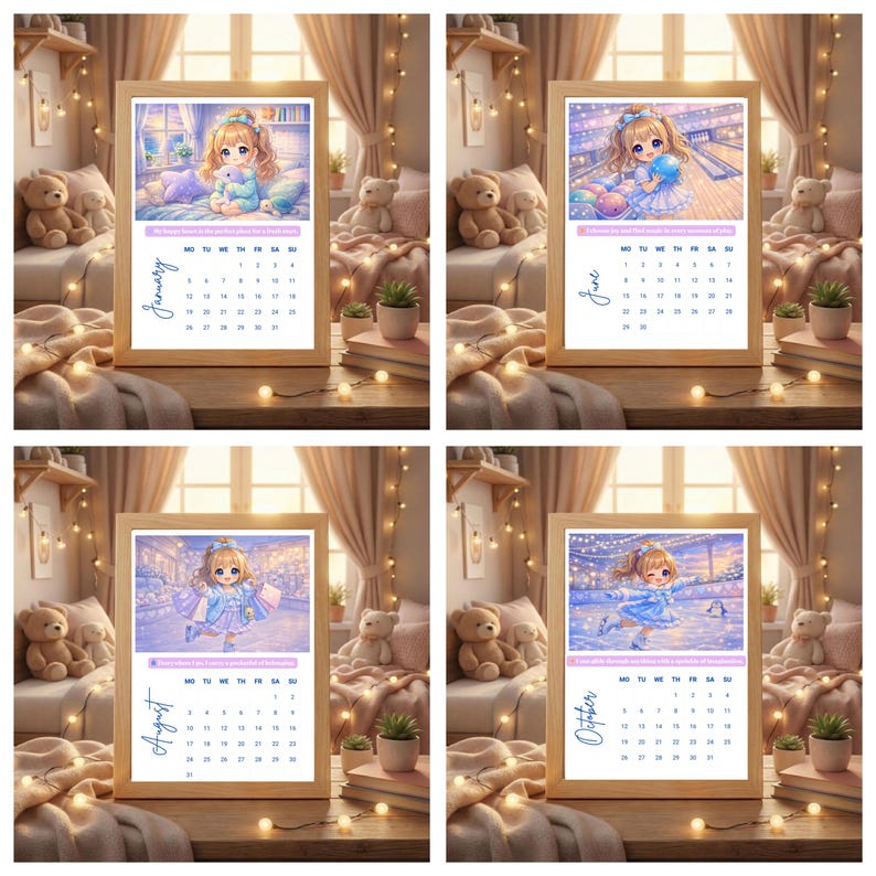 2026 Kids Calendar | Kawaii Girl Art, Positive Affirmations (PDF ...