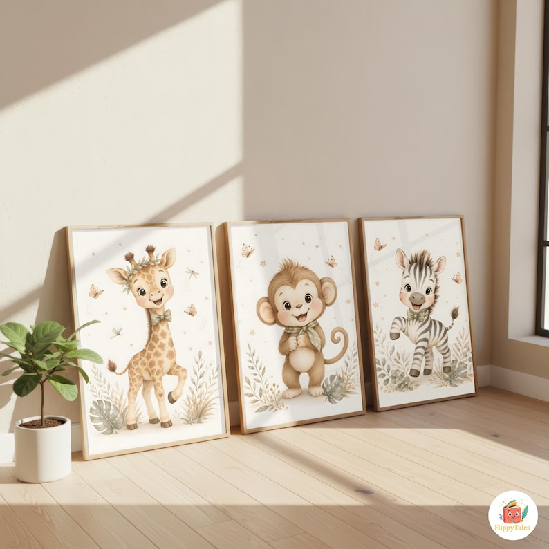 Safari Animal Nursery Art Set, Jungle Kids Playroom Prints, Lion ...